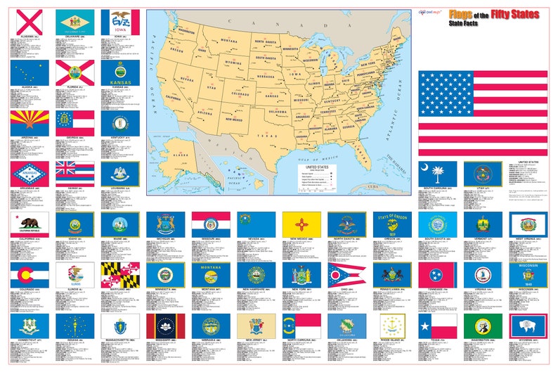 Flags of the 50 U.S. States Wall Map Poster 36x24 - Etsy Canada
