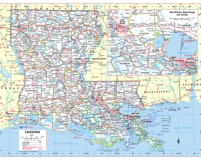 Louisiana State Wall Map Large Print Poster 32wx24h - Etsy