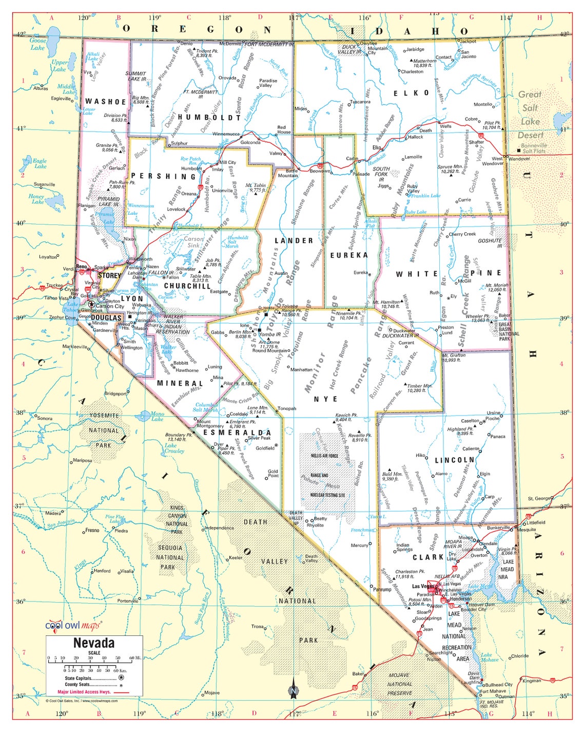 Nevada State Wall Map Large Print Poster 24x30 - Etsy