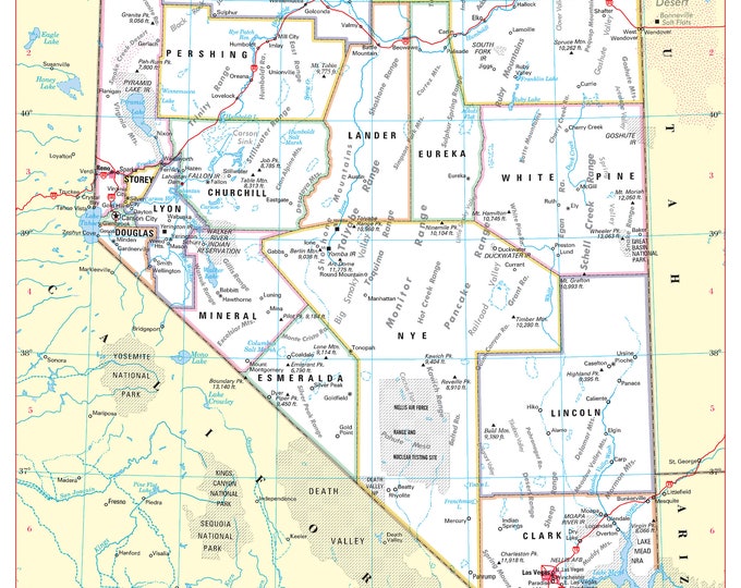 Nevada State Wall Map Large Print Poster 24x30 - Etsy