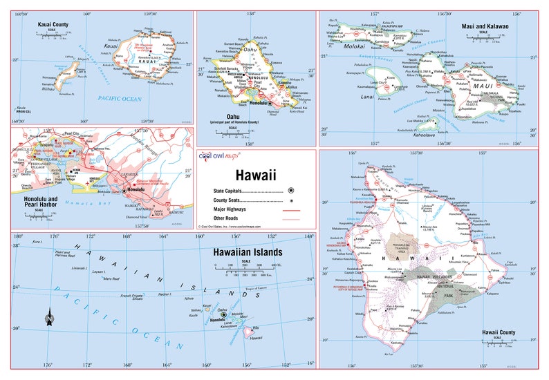 HAWAII State Wall Map Large Print Poster - 26"wx18"h - Etsy
