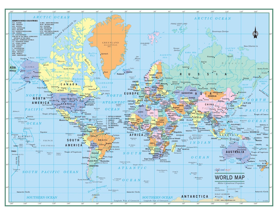 Large Print Political World Map Poster – Rolled or Laminated Print - Etsy