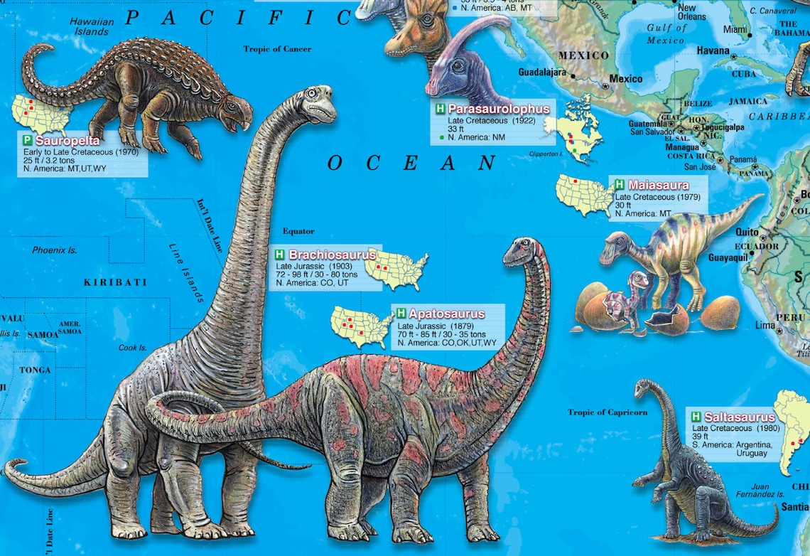 World of the Dinosaurs Wall Map Poster 36"x24" Multi-color Rolled Paper ...