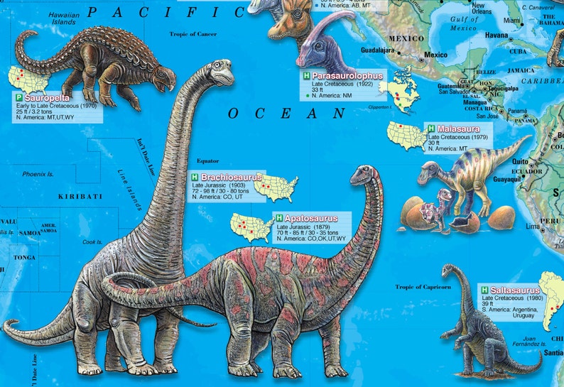World of the Dinosaurs Wall Map Poster 36"x24" Multi-color Rolled Paper ...