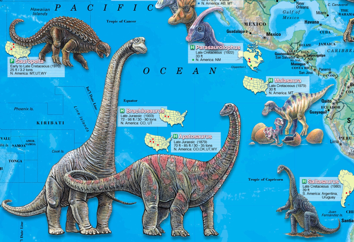 World of the Dinosaurs Wall Map Poster 36"x24" Multi-color Rolled Paper ...
