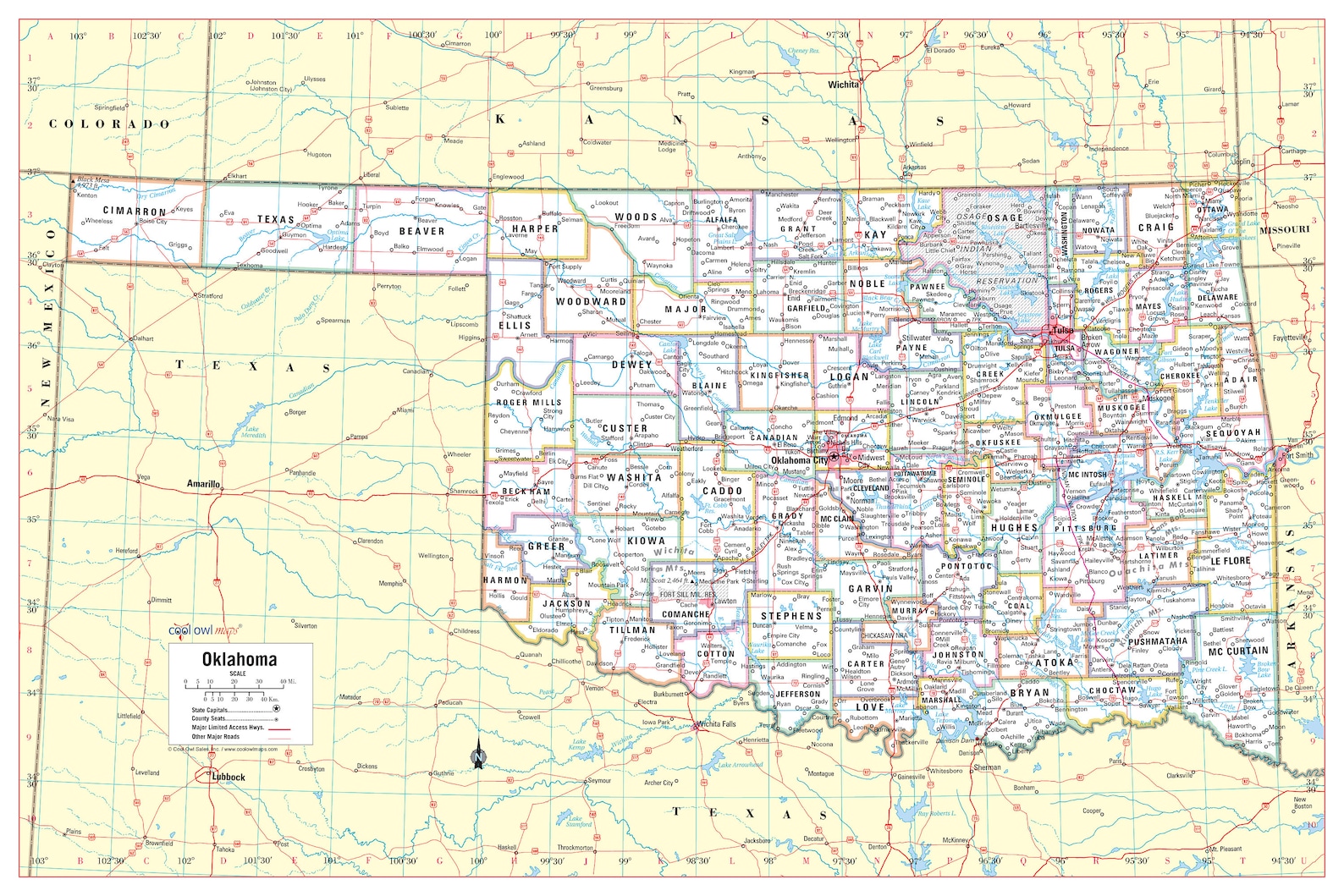 Oklahoma State Wall Map Large Print Poster - Etsy