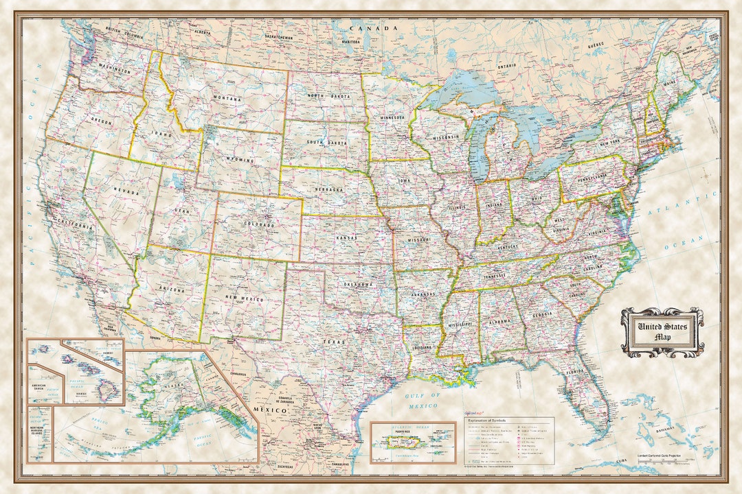 UNITED STATES Executive Wall Map USA Poster - Rolled Laminated or Paper ...