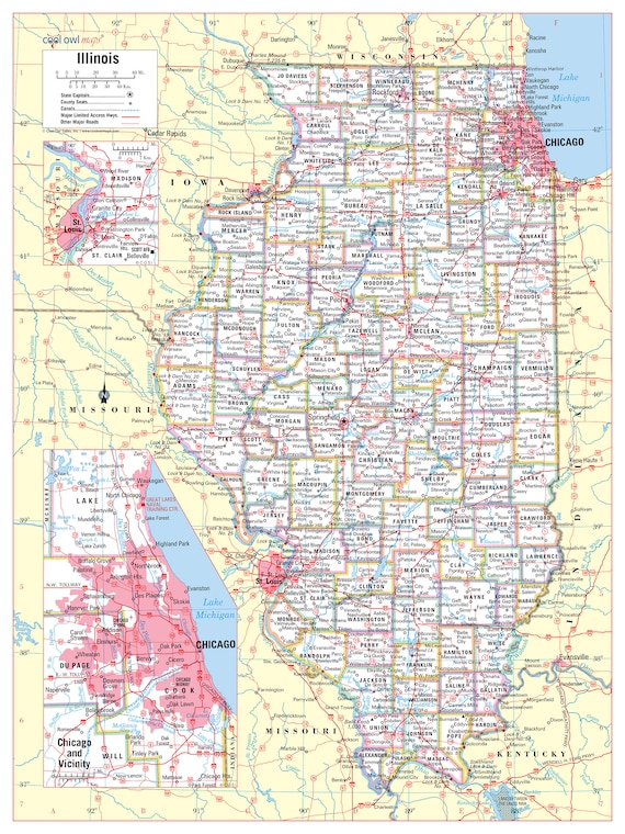 Large Detailed Roads And Highways Map Of Illinois State Large Detailed