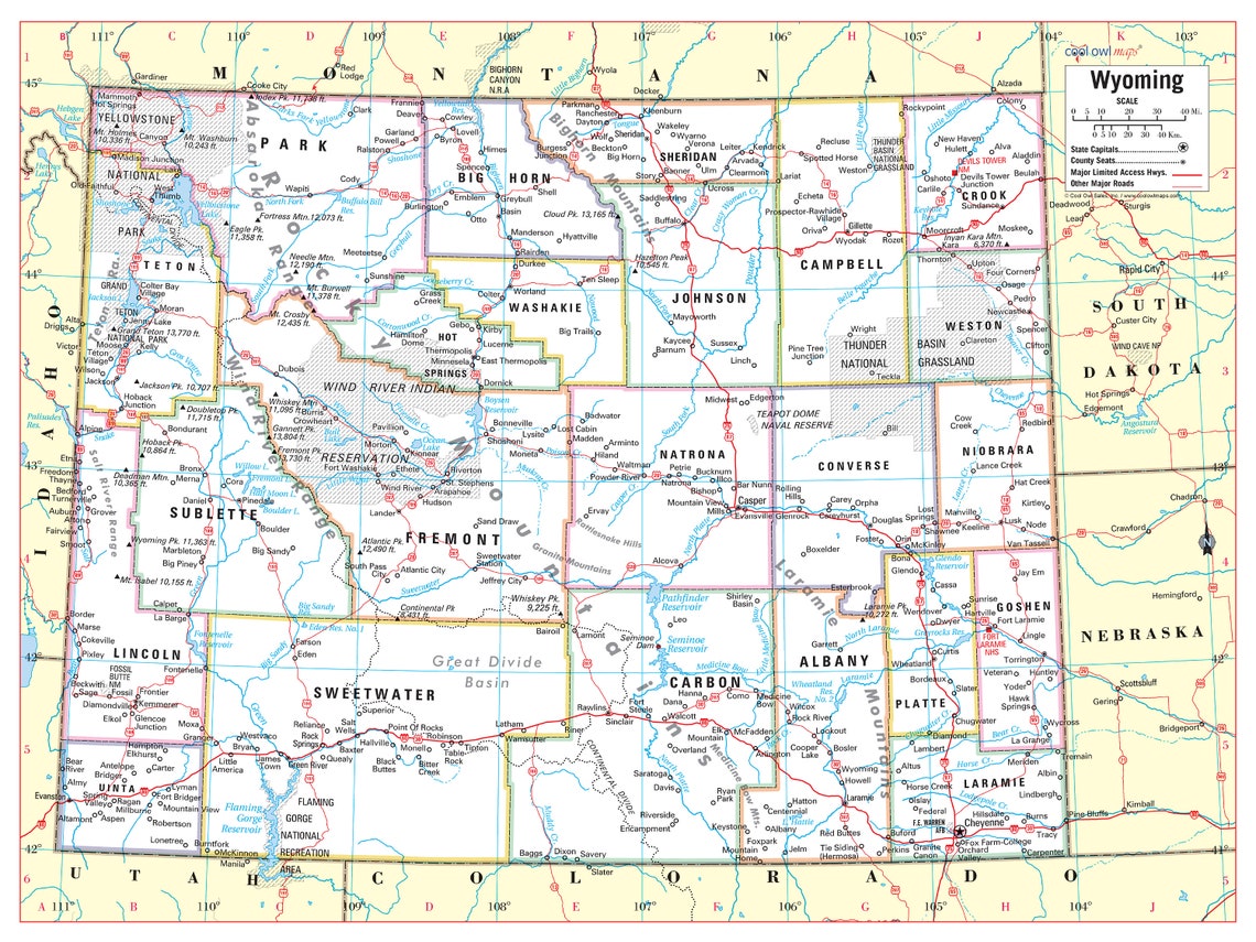 Wyoming State Wall Map Large Print Poster - Etsy