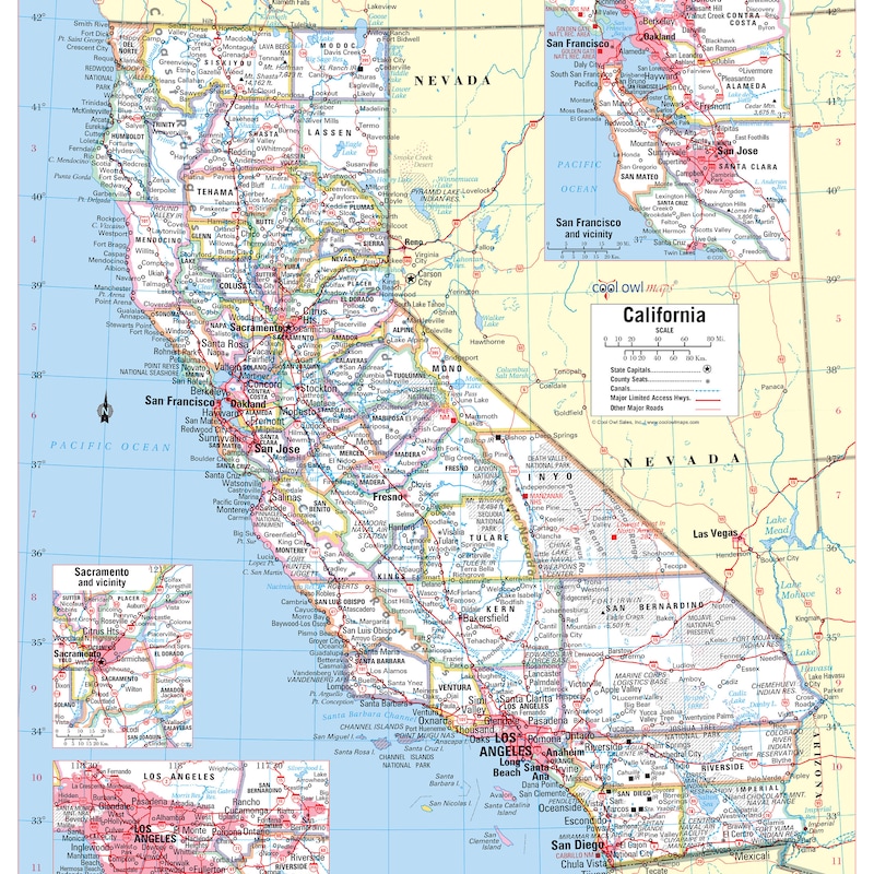 Large Wall Map of California - Etsy