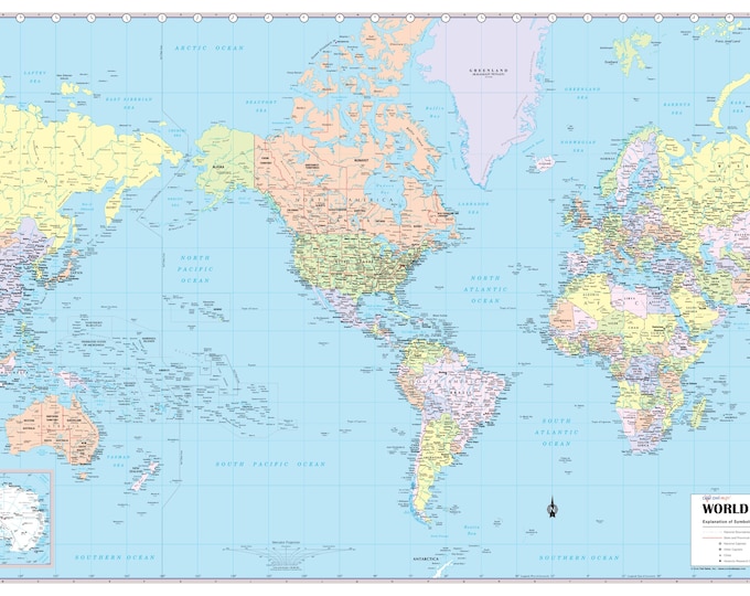WORLD Wall Map USA Center Political Poster 36"x24" - Rolled - Etsy