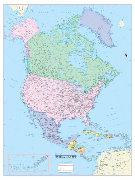 Map Of North American Continent Learning Chart Continent Of North