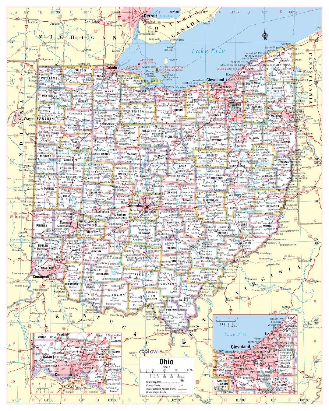 Ohio State Wall Map Large Print Poster - Etsy