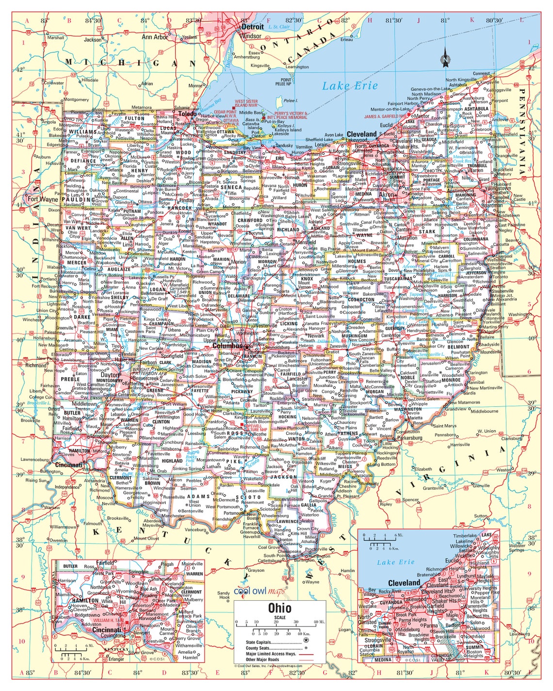Ohio State Wall Map Large Print Poster - Etsy