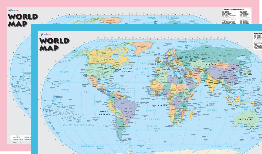 World Wall Map Robinson Projection - 21"x36" Rolled Paper/laminated - Etsy