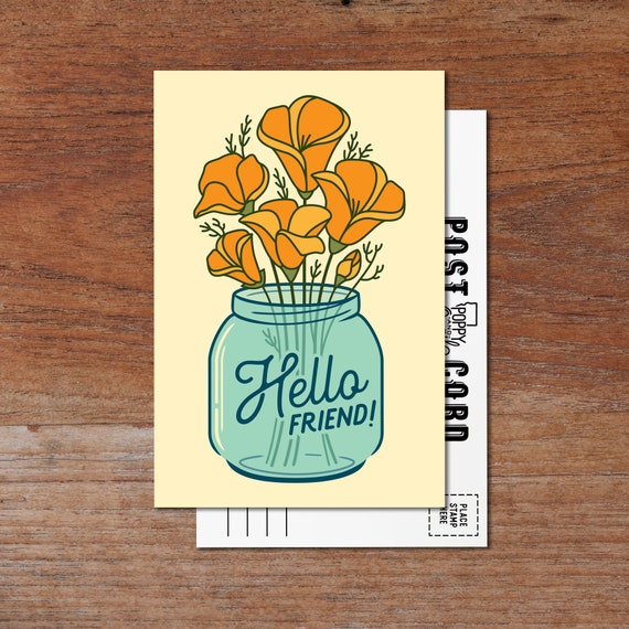 Hello Friend Postcards | Etsy