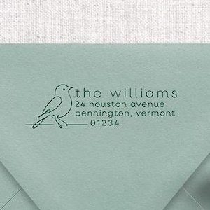 Custom Bird Line Art Return Address Stamp, Wood Mounted Rubber Address ...