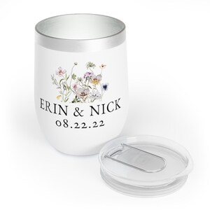 Personalized Wildflower Bride Groom Wedding Date Wine Tumbler, Custom ...