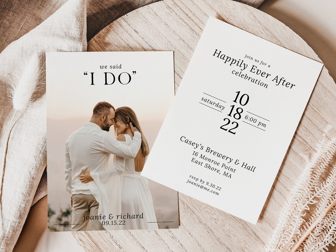Photo Card Template Wedding Announcement Elopement Happily - Etsy