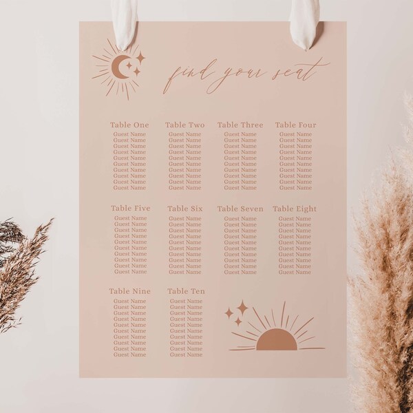 Sun Seating Chart Template - Etsy