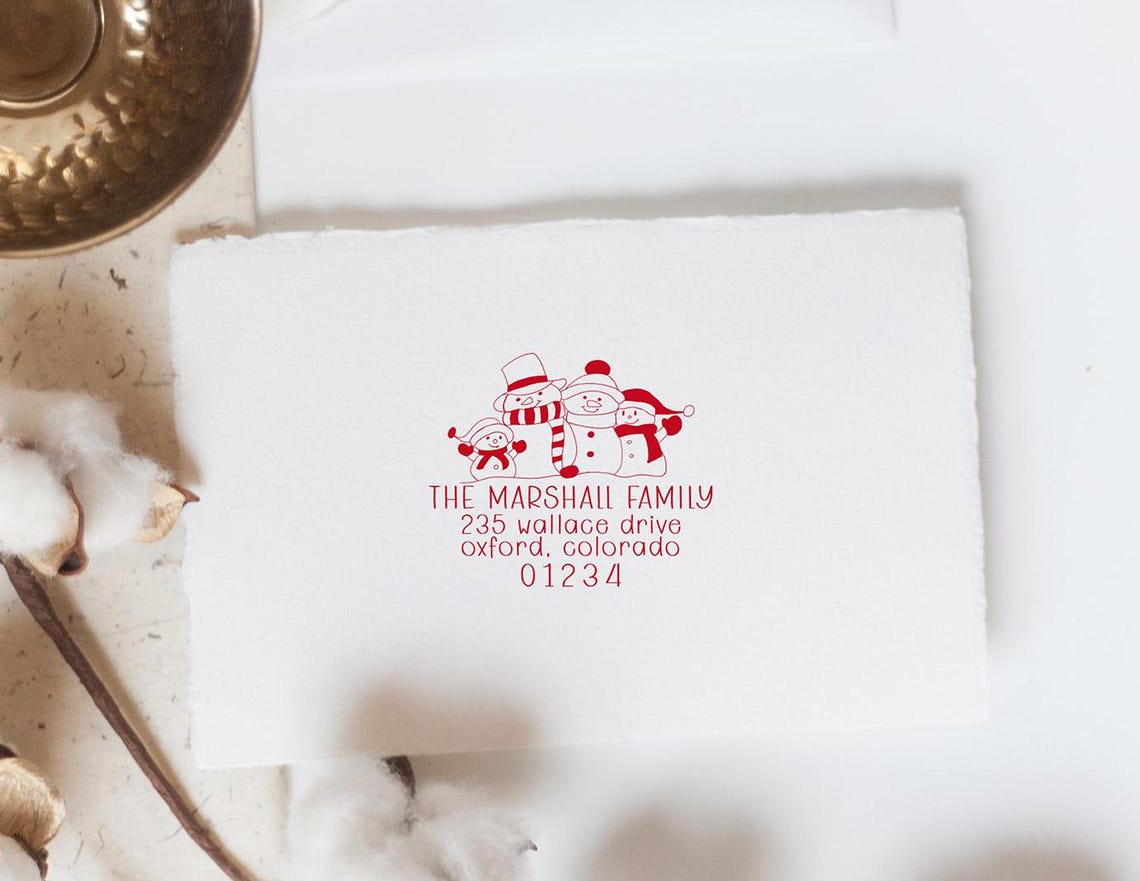 Custom Snowman Family Return Address Stamp: Wood Mounted or Self-inking ...