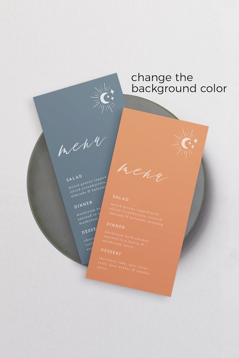 Celestial Menu Sun Moon Stars Menu Template Modern - Etsy
