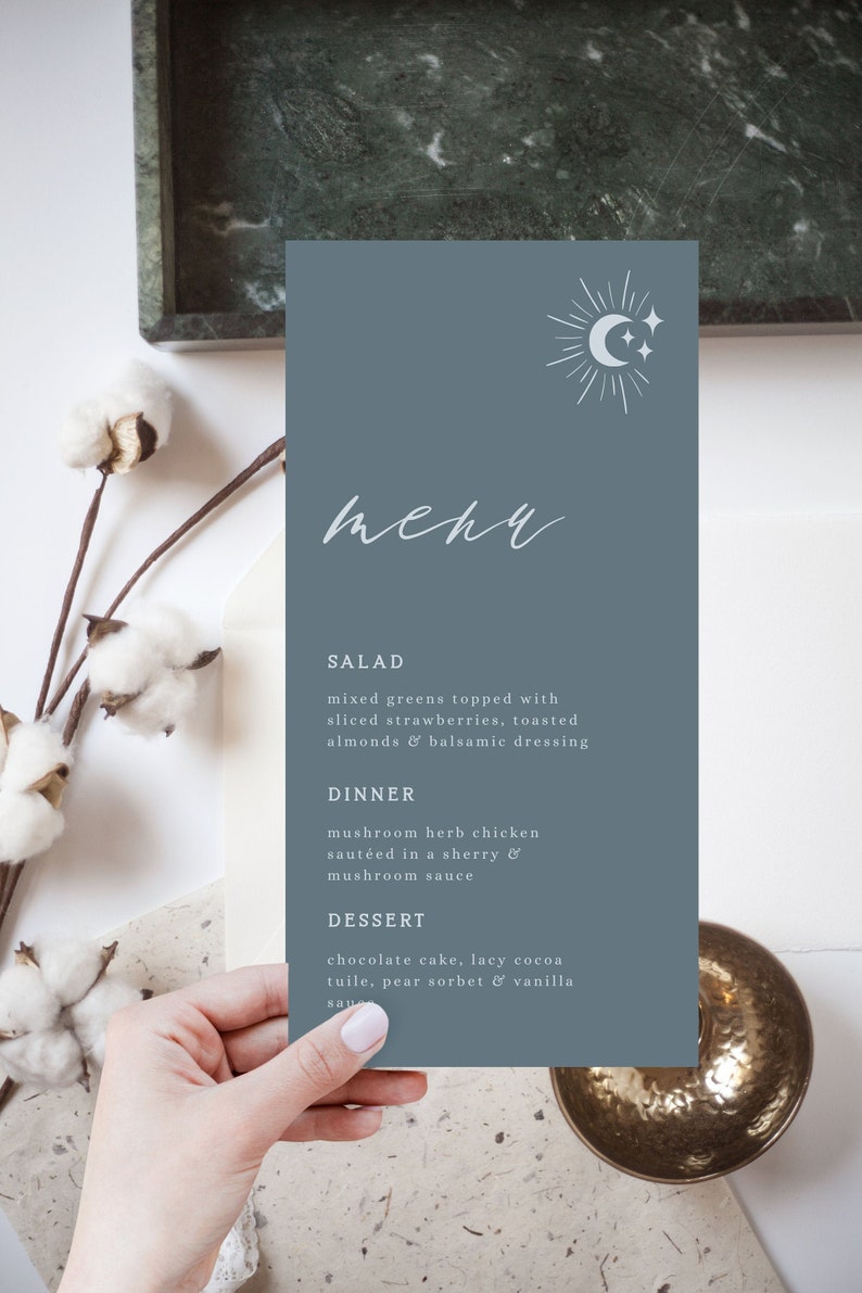 Celestial Menu Sun Moon Stars Menu Template Modern - Etsy