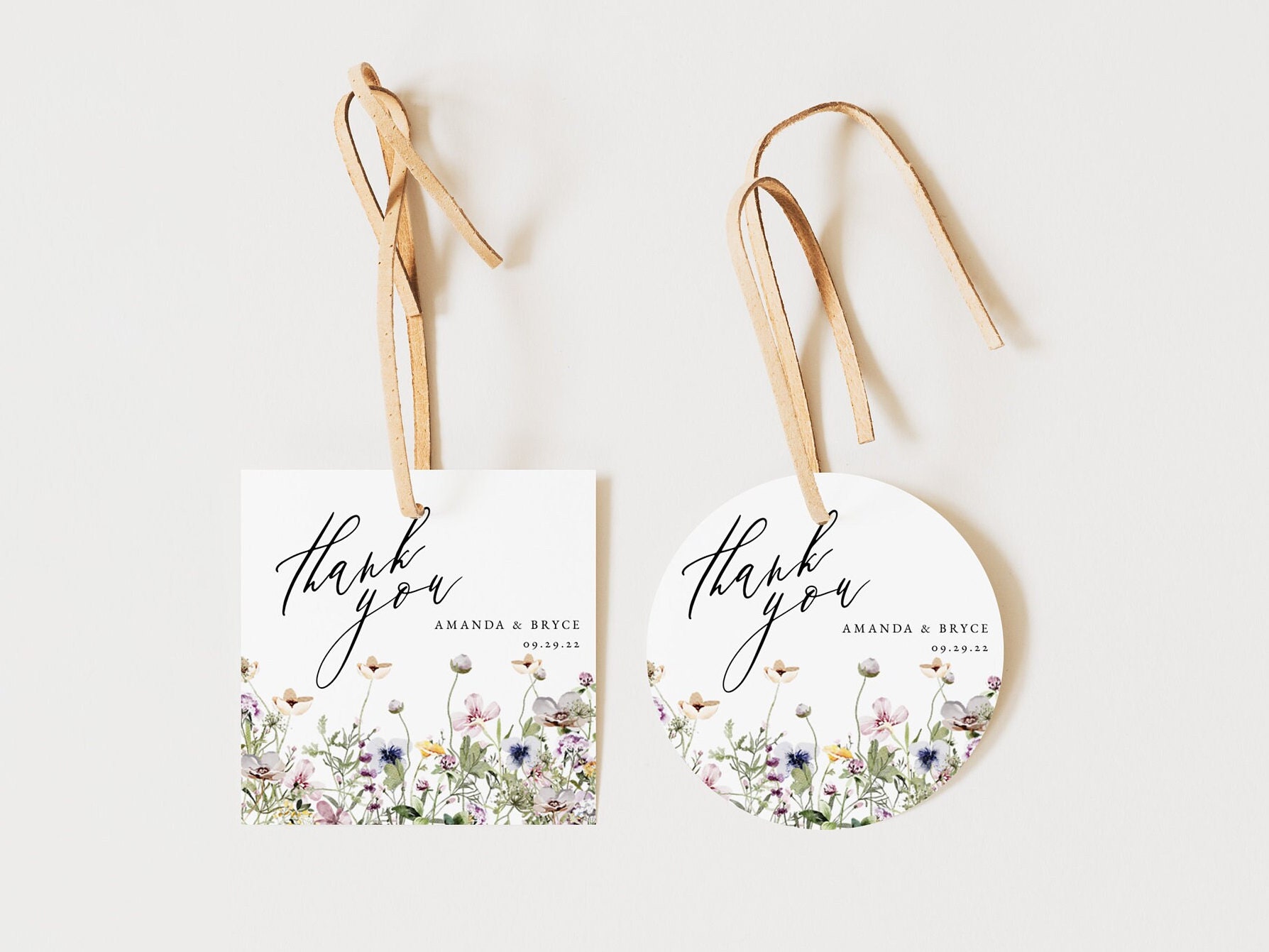 Wildflower Circle and Square Gift Tag, Circle Favor Tag Template ...