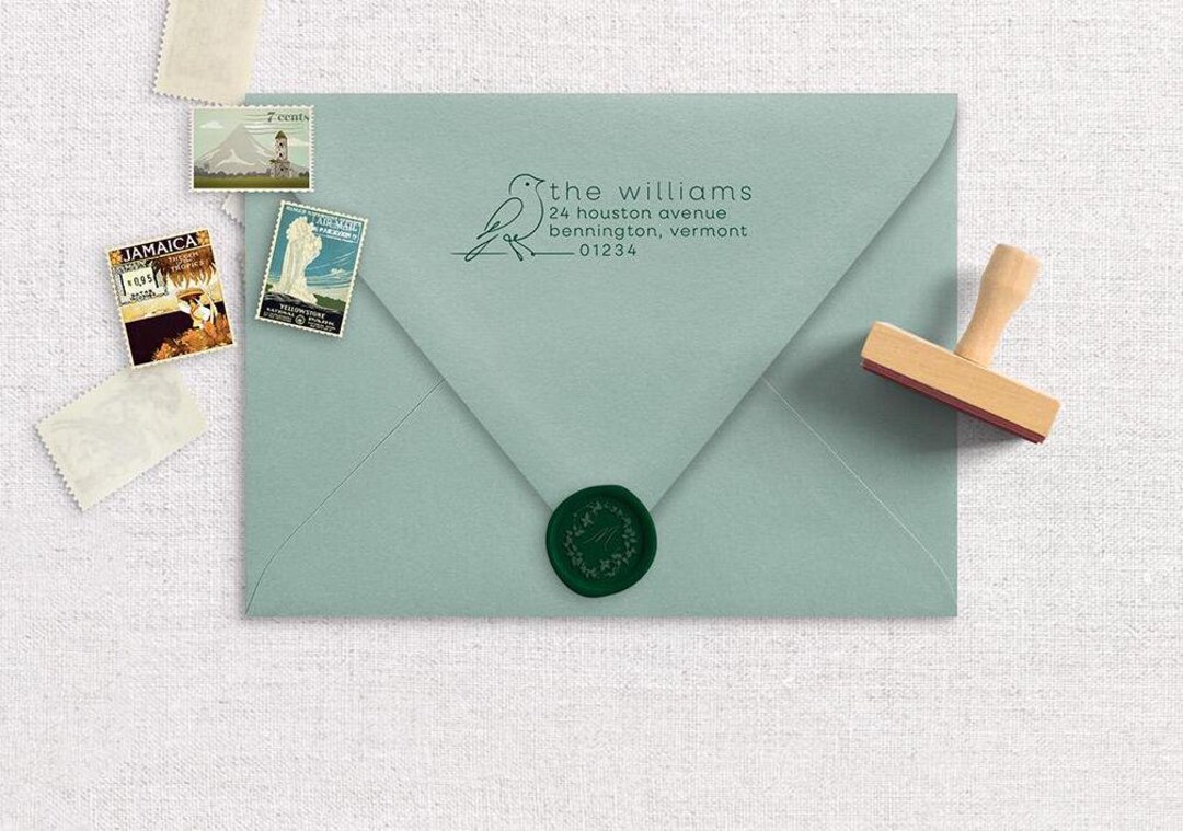 Custom Bird Line Art Return Address Stamp, Wood Mounted Rubber Address ...