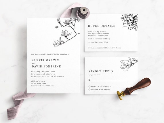 Wedding Invitation Template Minimalist Modern Cherry Blossom Printable ...