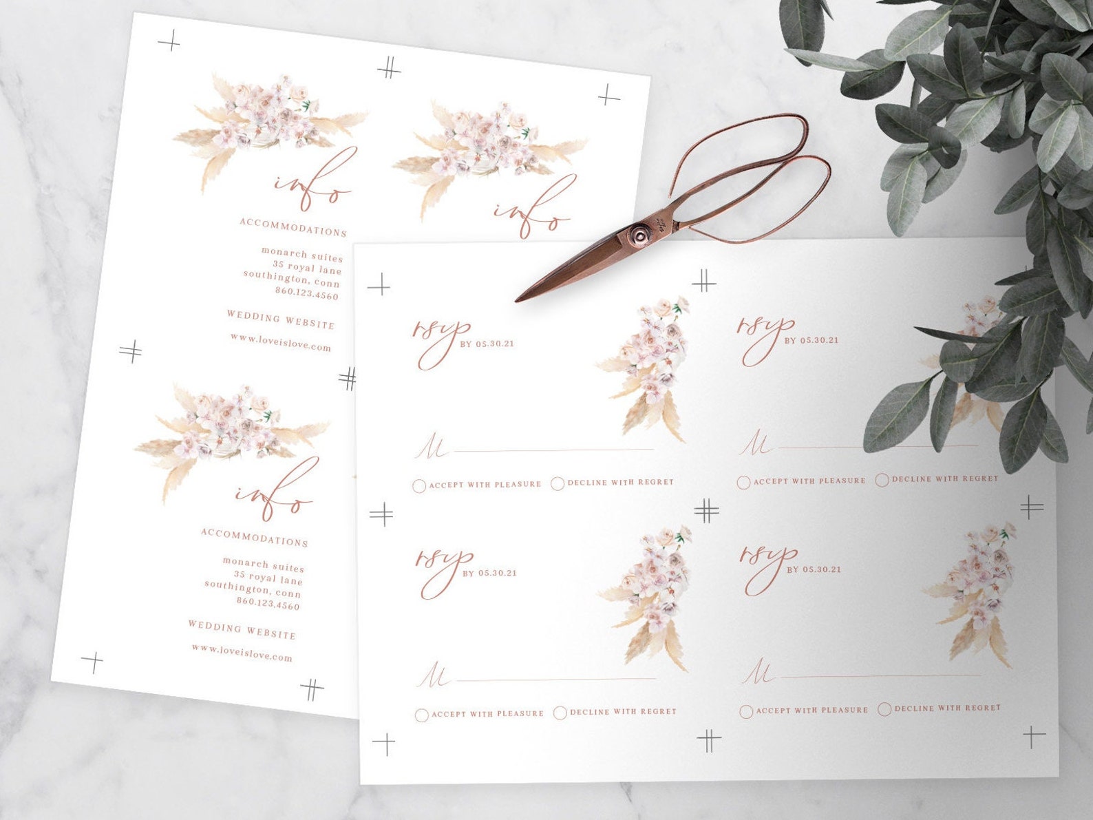 Pampas Grass Script Wedding Invitation Template Arch Boho - Etsy