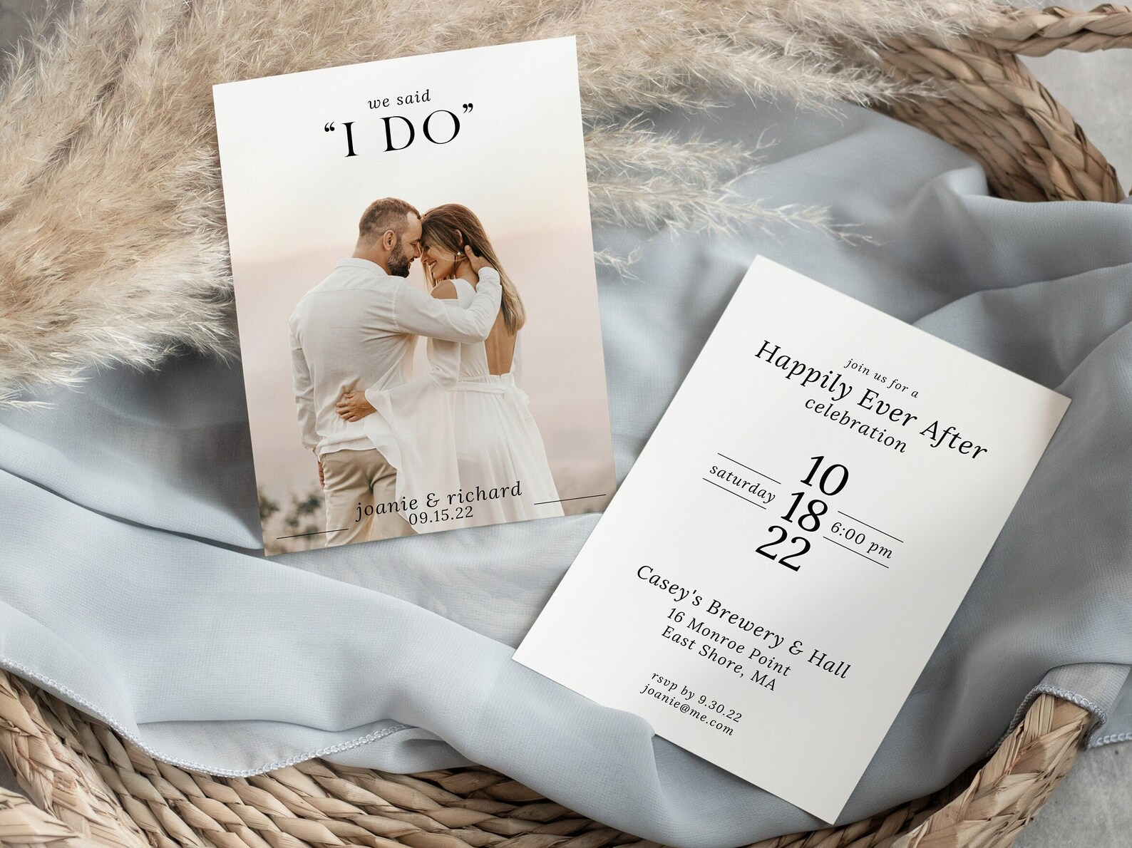 Photo Card Template Wedding Announcement Elopement Happily - Etsy