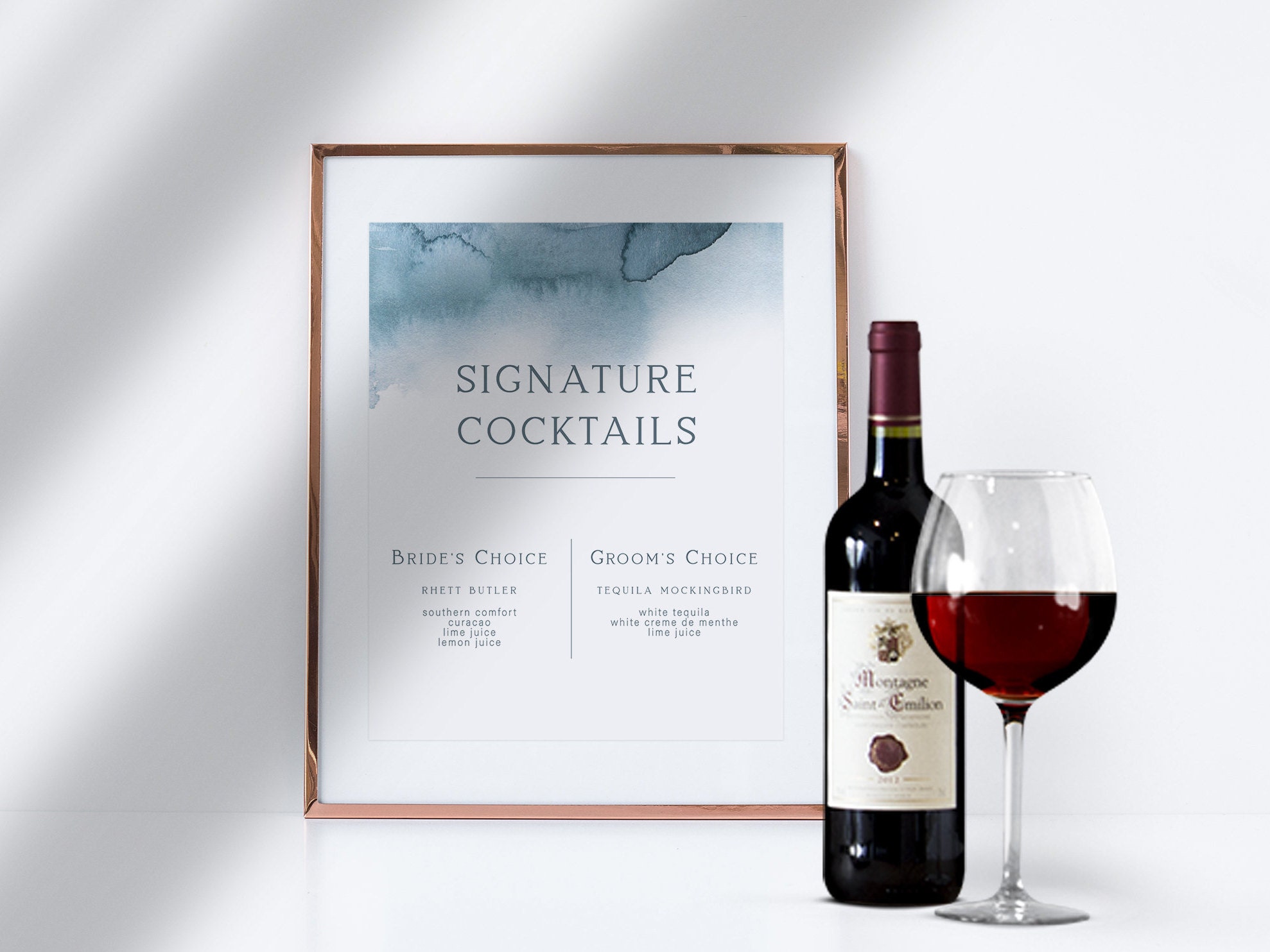 Blue Watercolor Wedding Bar Sign Cocktail Menu Printable - Etsy