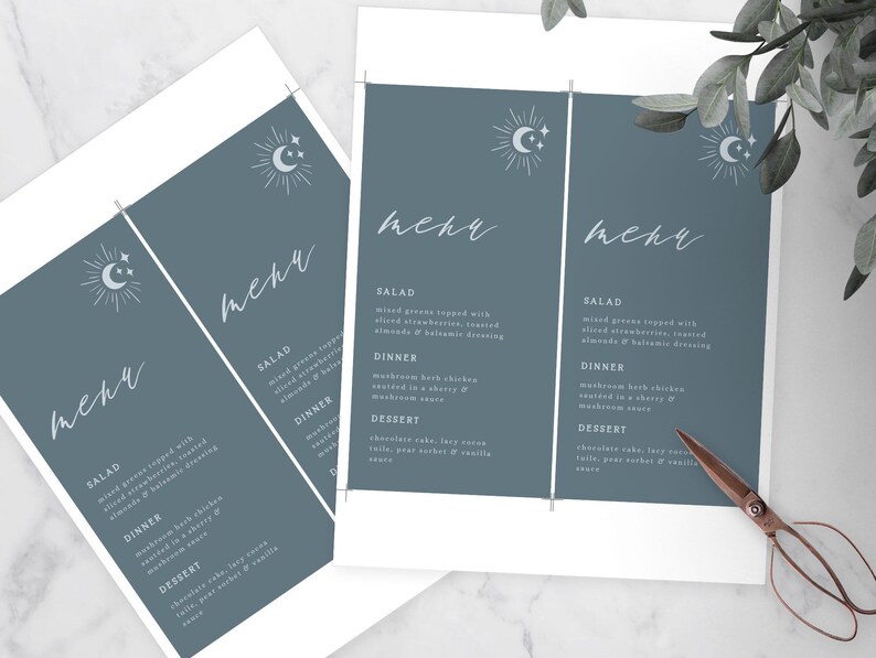 Celestial Menu Sun Moon Stars Menu Template Modern - Etsy