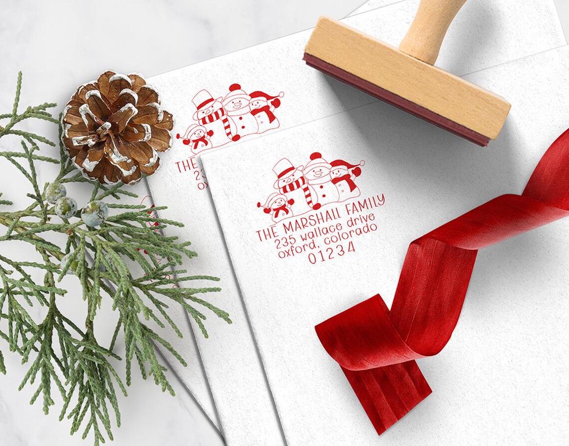 Custom Snowman Family Return Address Stamp: Wood Mounted or Self-inking ...
