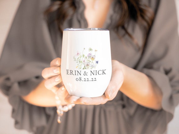 Personalized Wildflower Bride Groom Wedding Date Wine Tumbler - Etsy