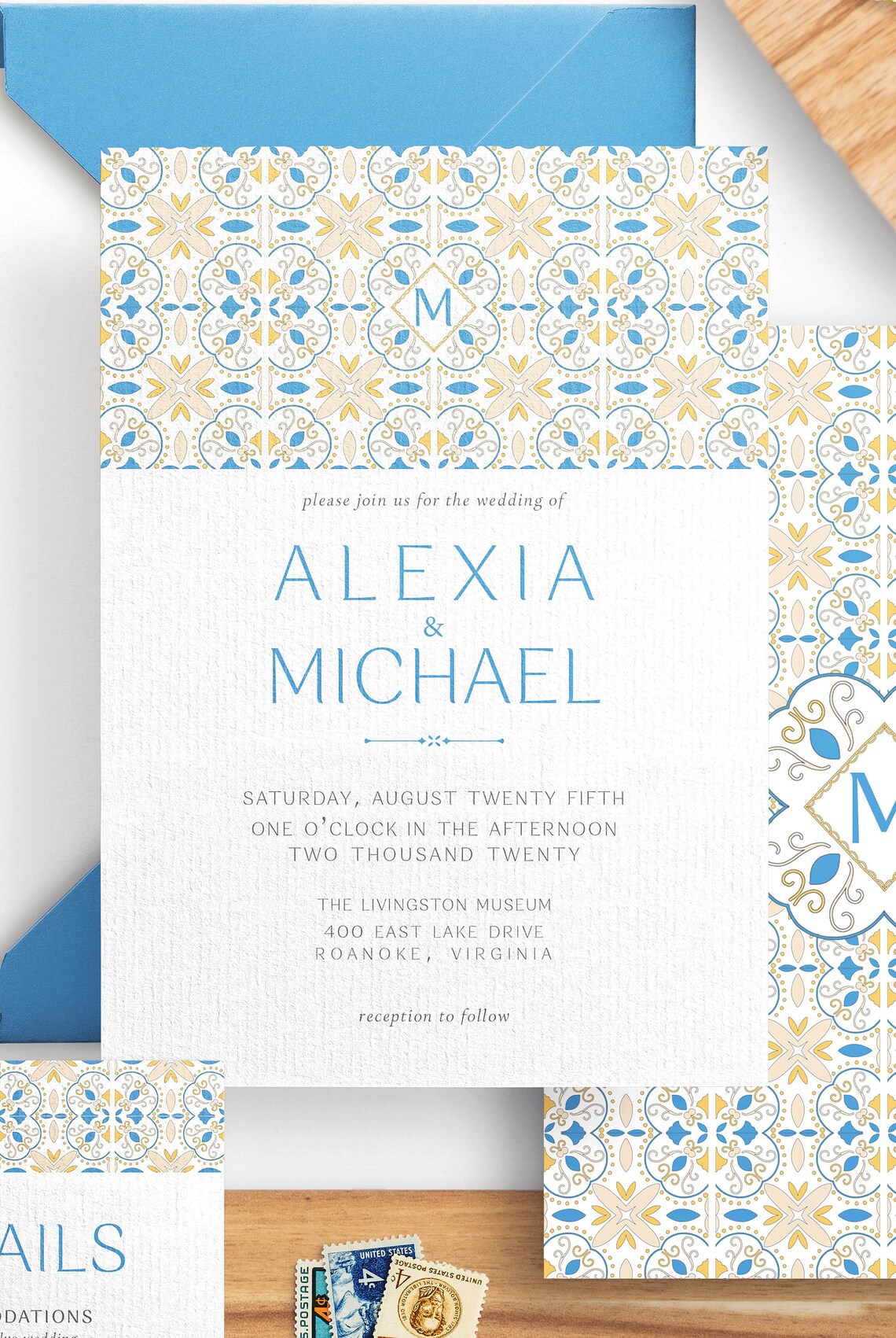 Printable Blue Yellow Spanish Tile Wedding Invitation Suite - Etsy