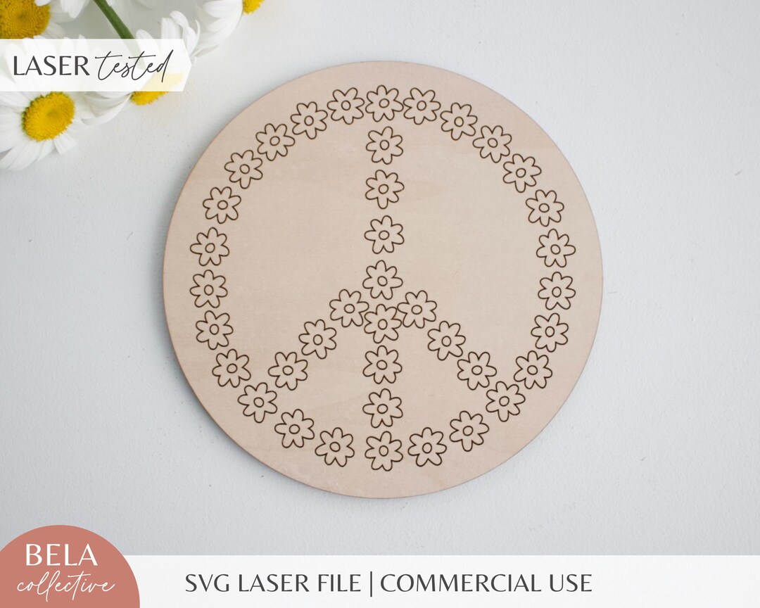 SVG Daisy Peace Sign Engraved Laser Cut File Girl Boho Wall Decor ...