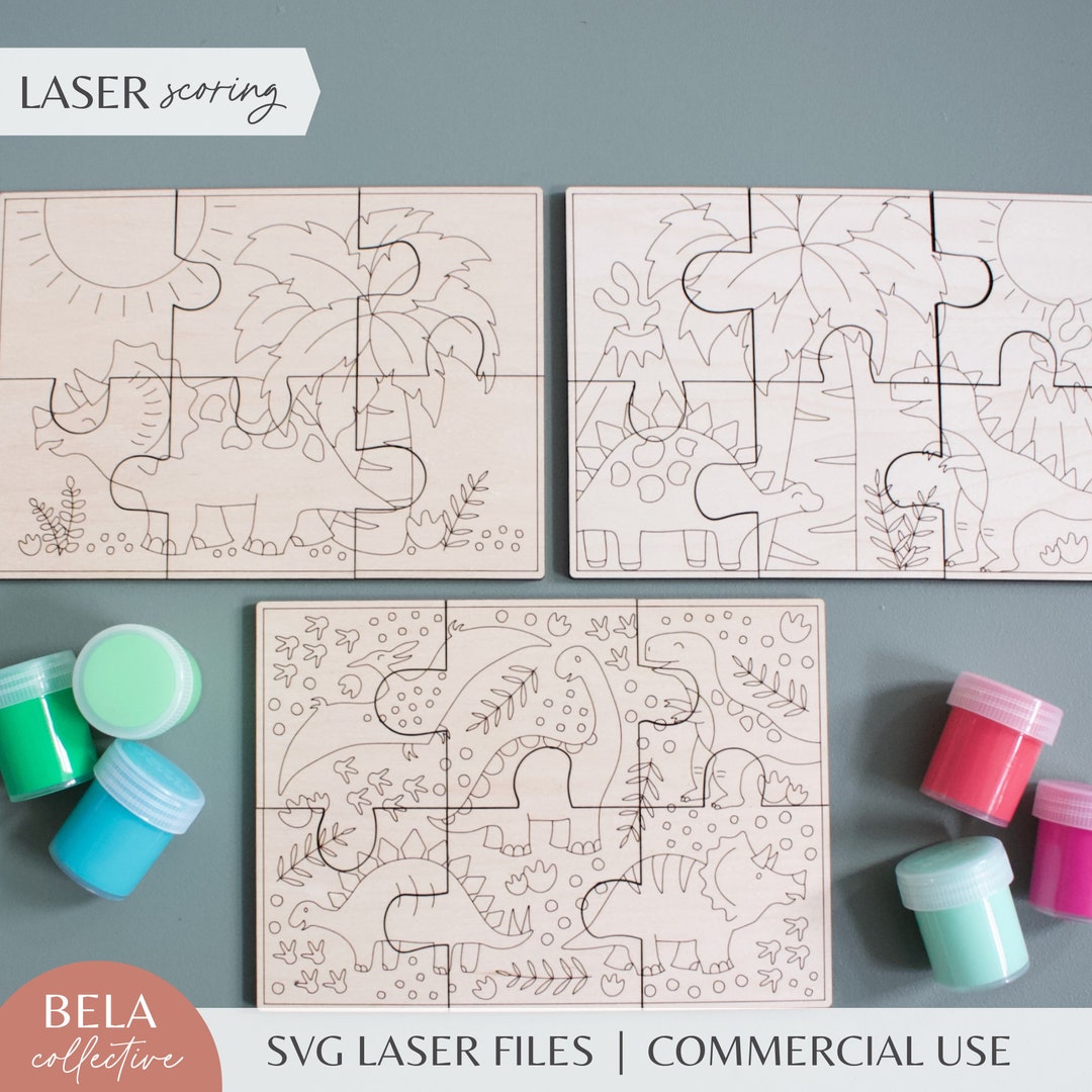 SVG Set of 3 Paintable Dinosaur Puzzles | Wood Birthday Party Favors ...
