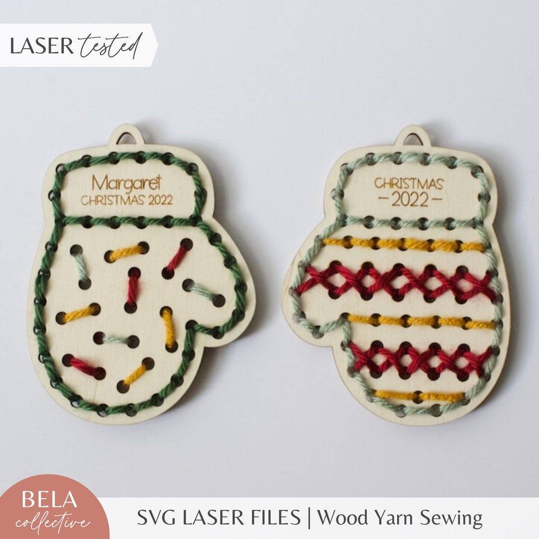 SVG Mitten Ornaments Yarn Embroidery Sewing Set for Laser Cutting, Kids ...
