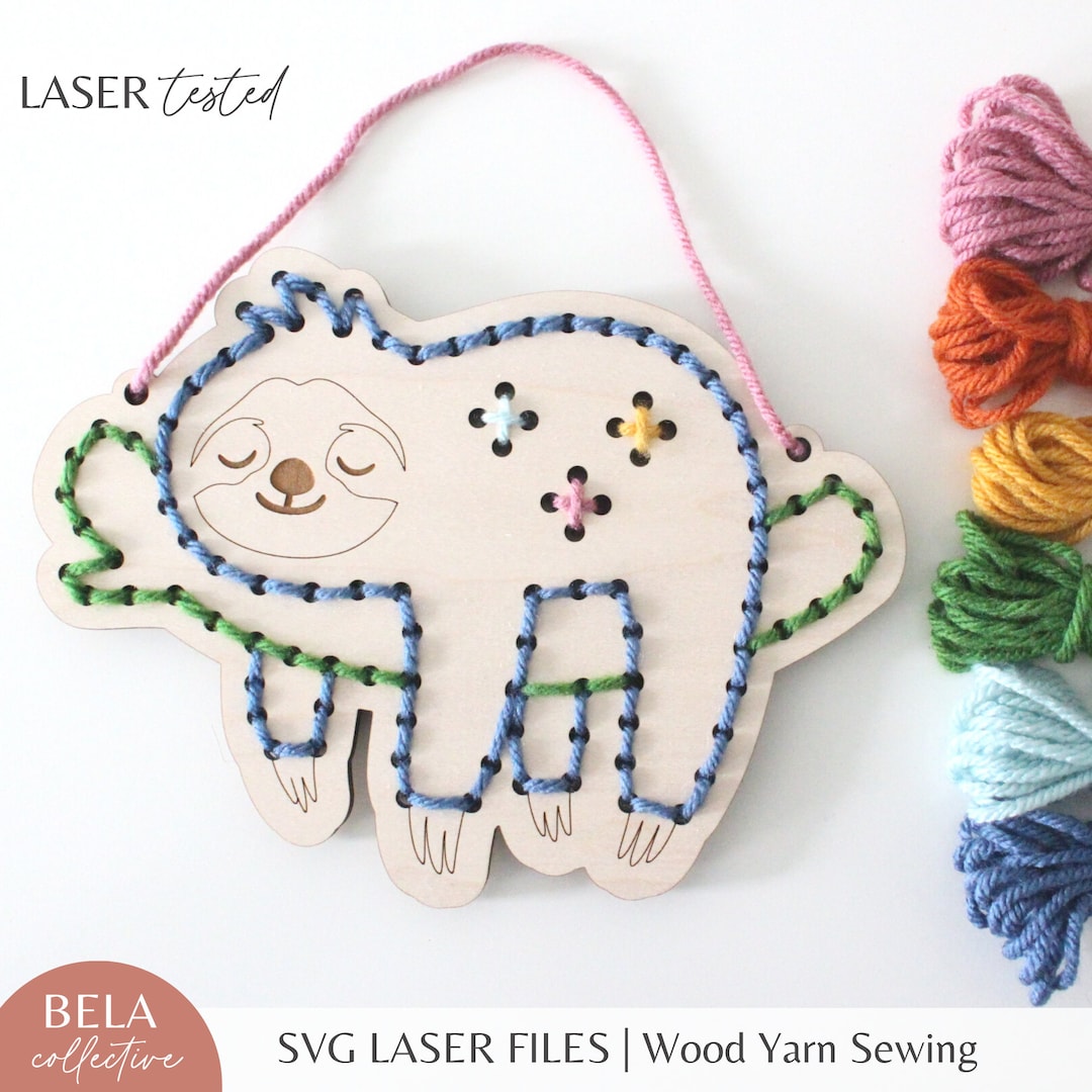 SVG Sloth Yarn Embroidery Sewing Set for Laser Cutting, Kids First ...