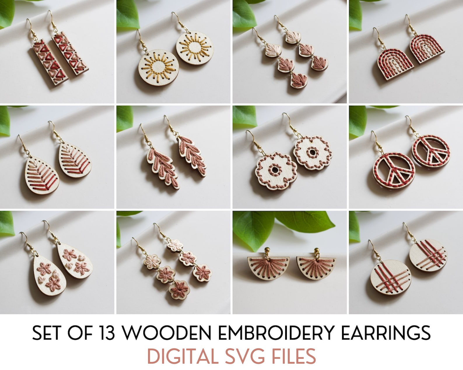 SVG Set of 13 Earring Embroidery Patterns for Laser Cutting - Etsy