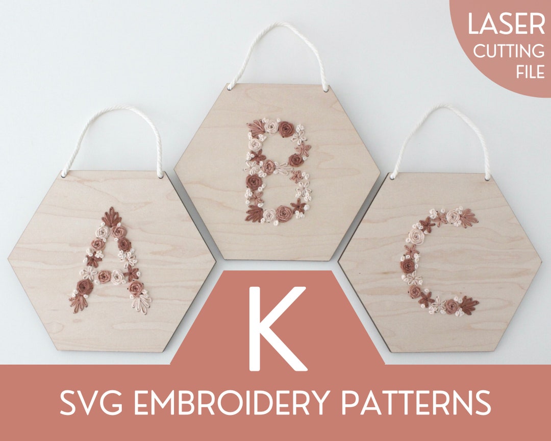 Letter K SVG Floral Monogram Hexagon Embroidery Patterns for Laser ...
