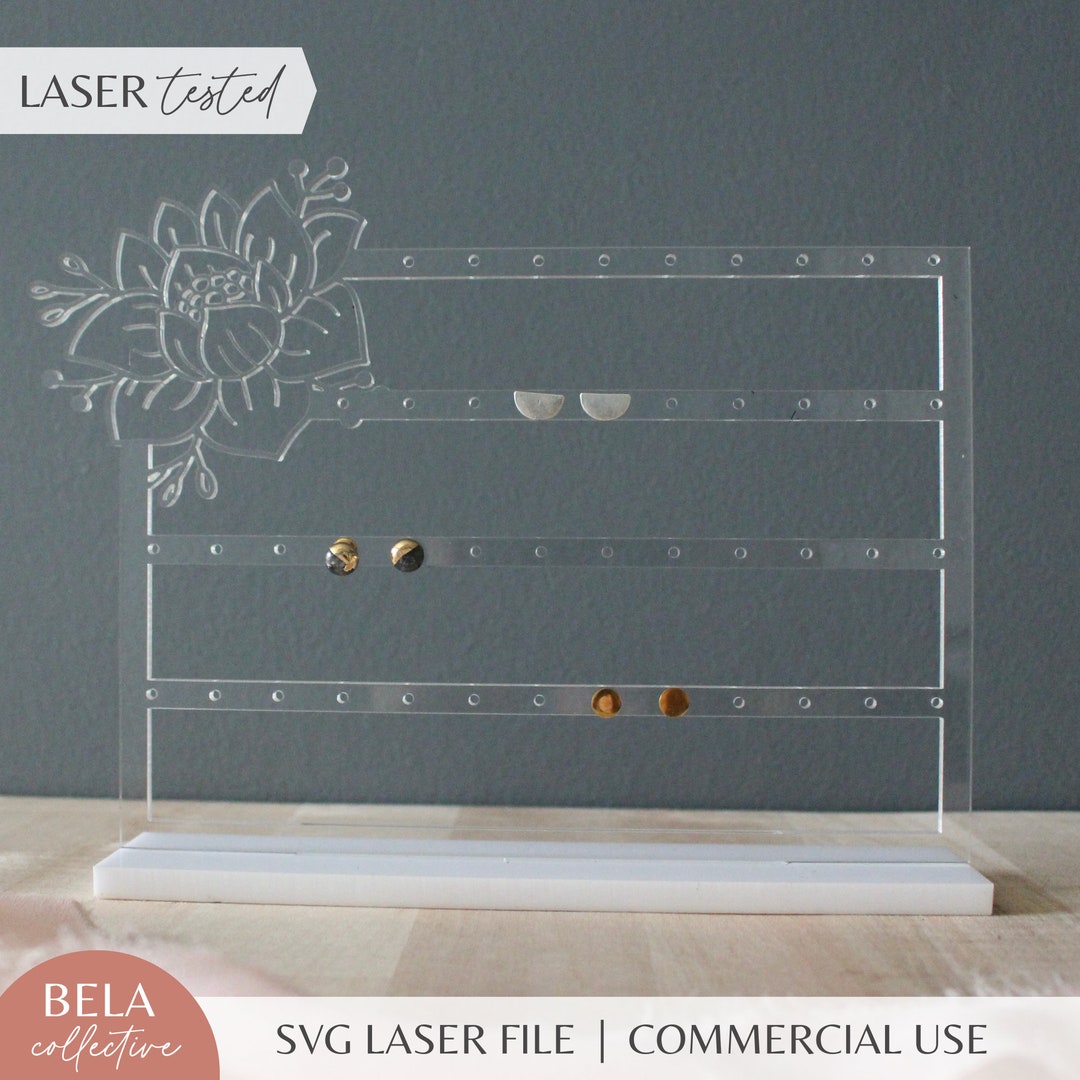 Floral Rectangle Earring Stand SVG Laser Cut File for Glowforge ...