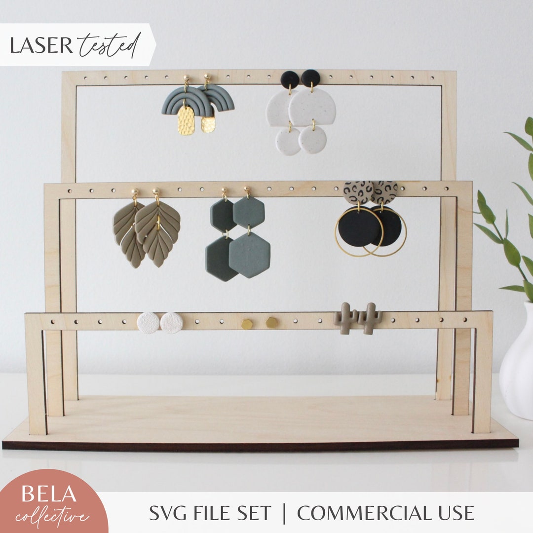 SVG Large 3 Bar Earring Display Stand, Laser Cut File for Glowforge ...