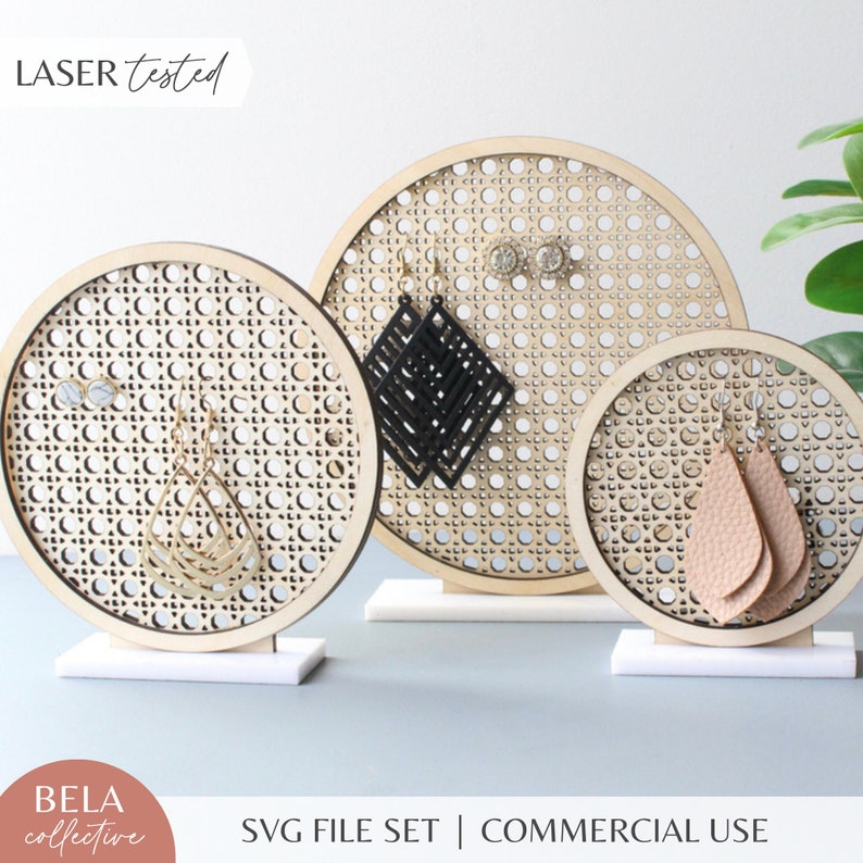 Rattan Boho Circle Earring Stand Set SVG Laser Cut Files for Glowforge ...