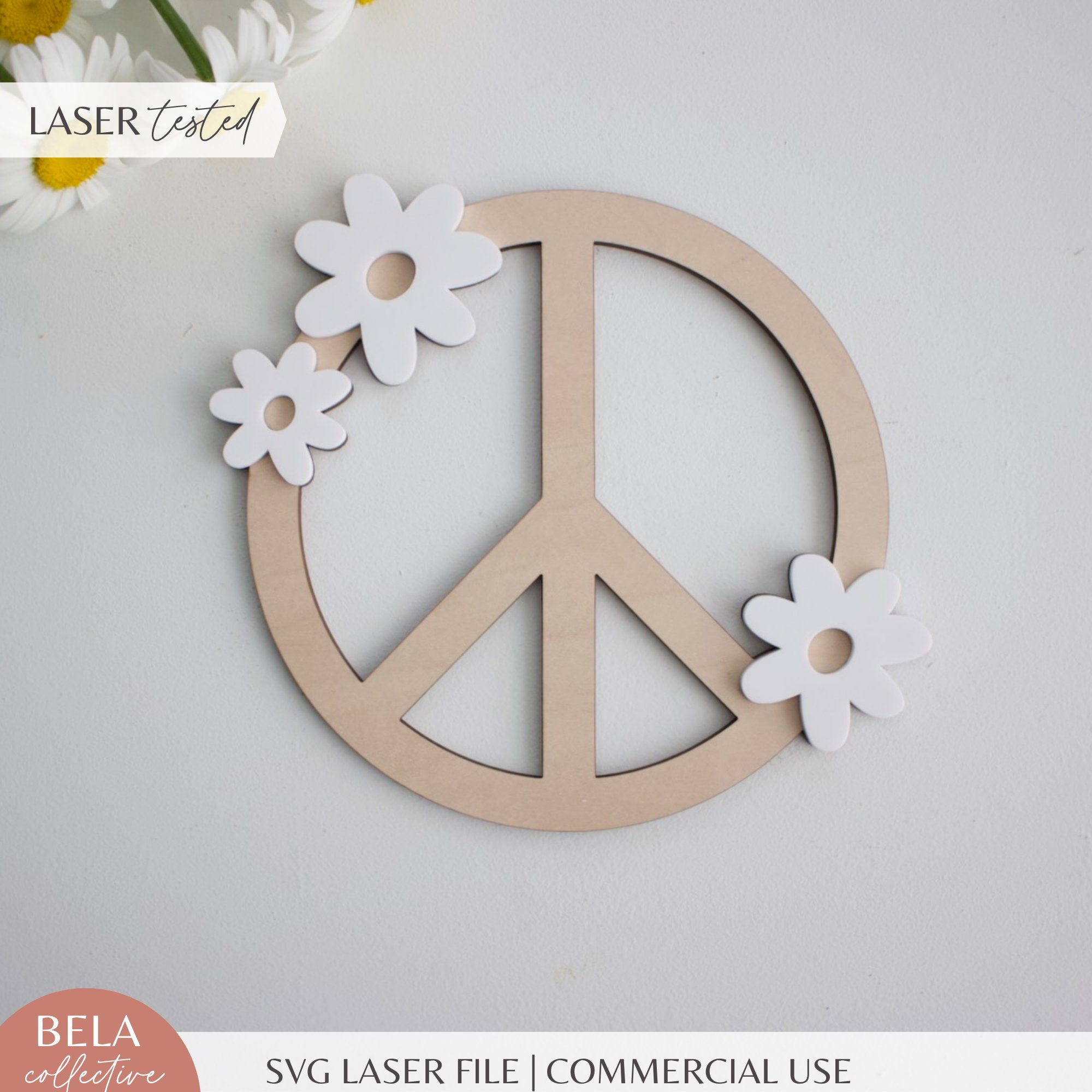 SVG Daisy Peace Sign | Laser Cutout Shape File | Girl Boho Wall Decor ...