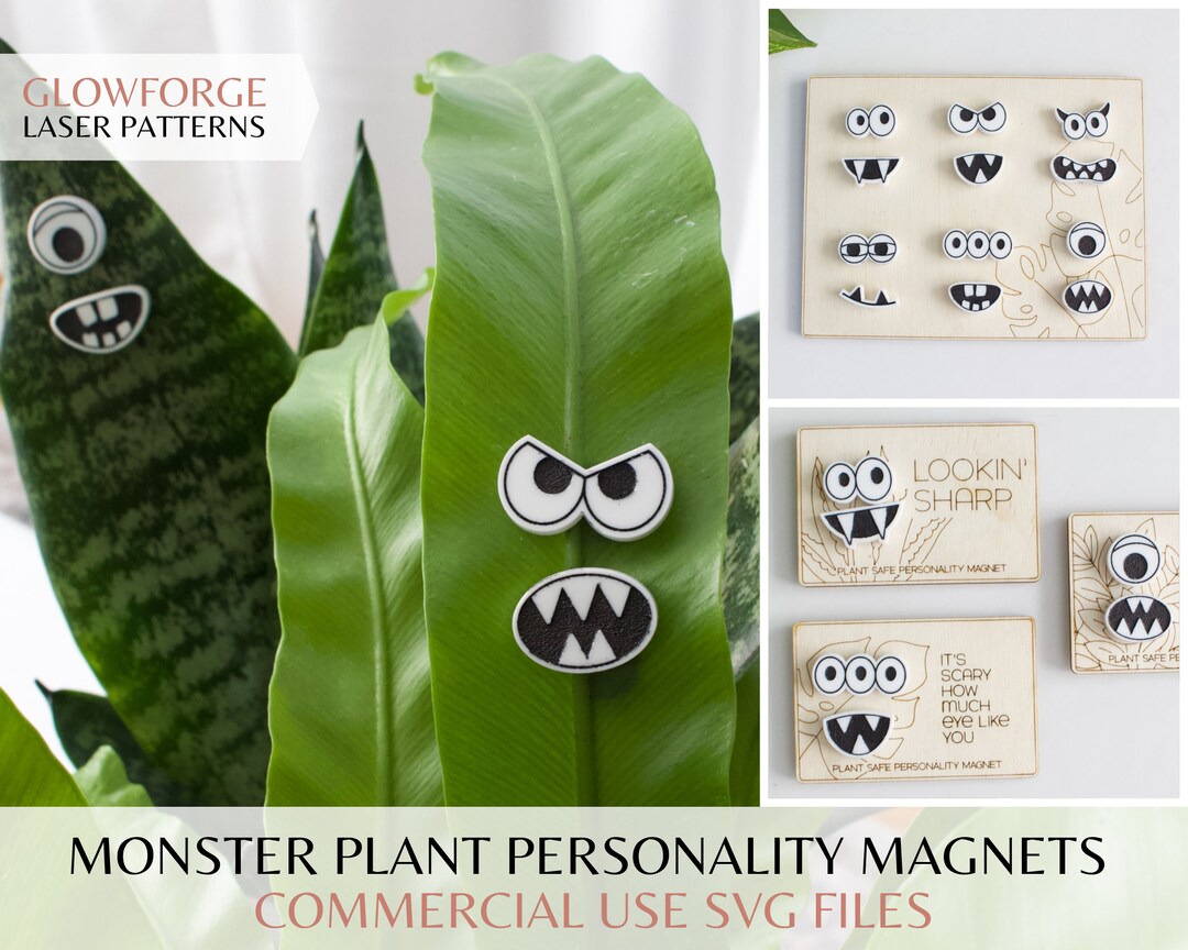 Monster Faces SVG Plant Personality Magnet Set Glowforge Laser ...