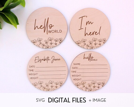 SVG Wooden Birth Stats Hello World I'm Here Clover | Etsy