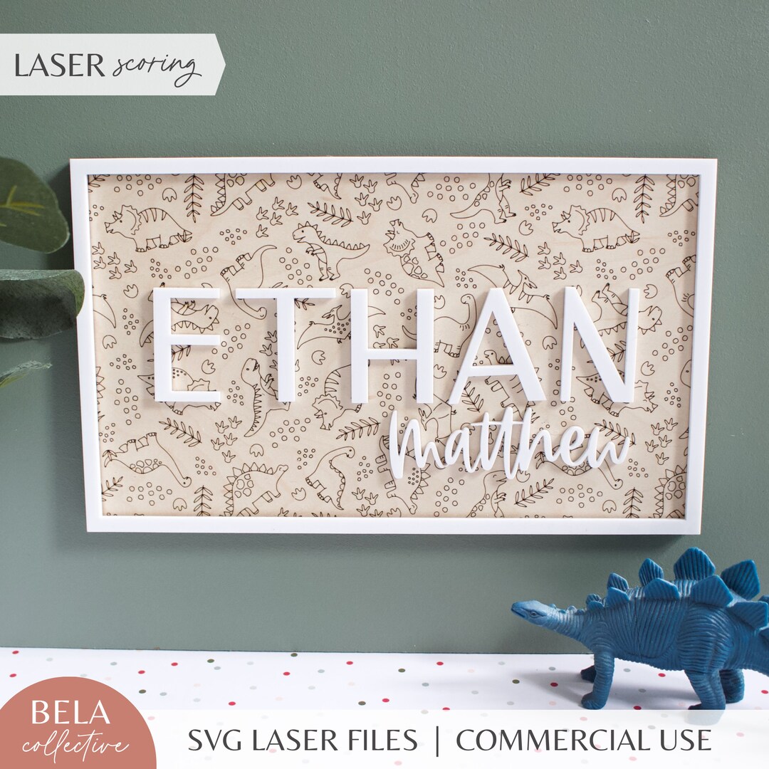 SVG Dinosaur Name Sign Backer Scoring Pattern | Wood Birthday Party ...